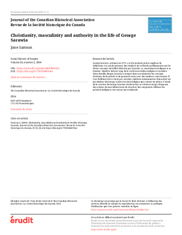 (PDF) Christianity, masculinity and authority in the life of George Sarawia