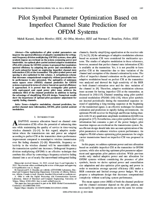 (PDF) Pilot Symbol Parameter Optimization Based on Imperfect Channel ...