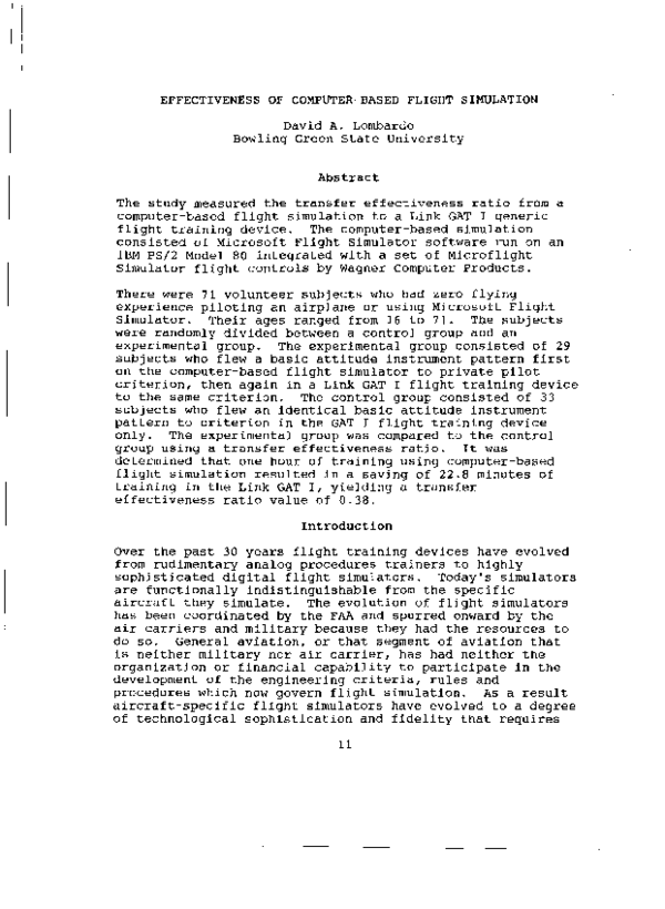 Pdf Effectiveness Of Computer Based Flight Simulation