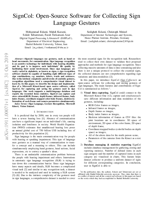 (PDF) SignCol: Open-Source Software for Collecting Sign Language Gestures