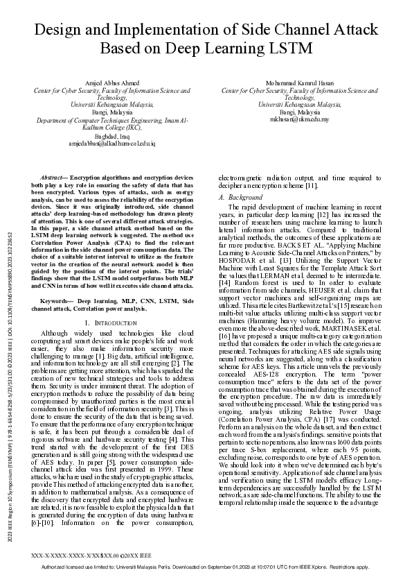 (PDF) Design and Implementation of Side Channel Attack Based on Deep Learning LSTM