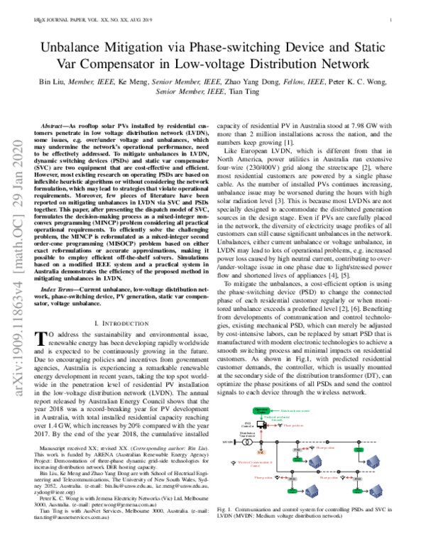 (PDF) Unbalance Mitigation via Phase-Switching Device and Static Var Compensator in Low-Voltage ...