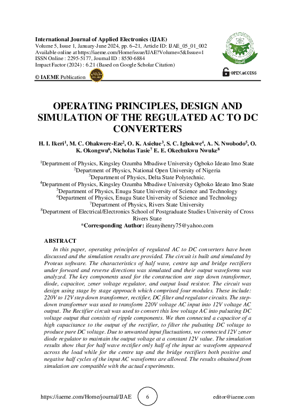 (PDF) OPERATING PRINCIPLES, DESIGN AND SIMULATION OF THE REGULATED AC TO DC CONVERTERS
