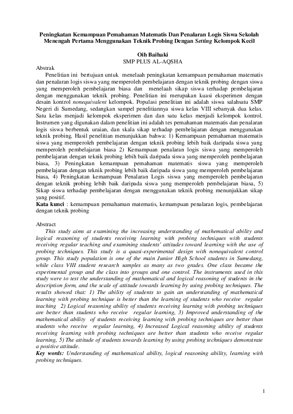 (PDF) Peningkatan Kemampuan Pemahaman Matematis Dan Penalaran Logis ...