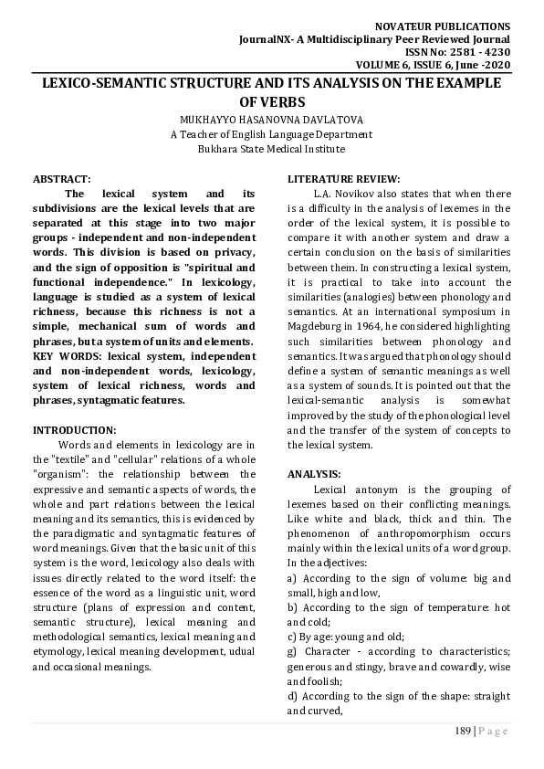 (PDF) Lexico Semantic Structure and Its Analysis on the Example of Verbs