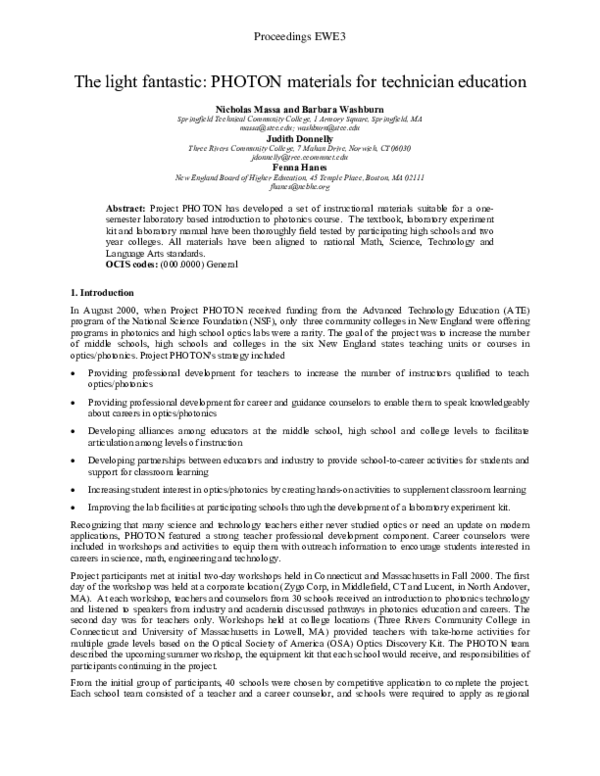 (PDF) The light fantastic: PHOTON materials for technician education