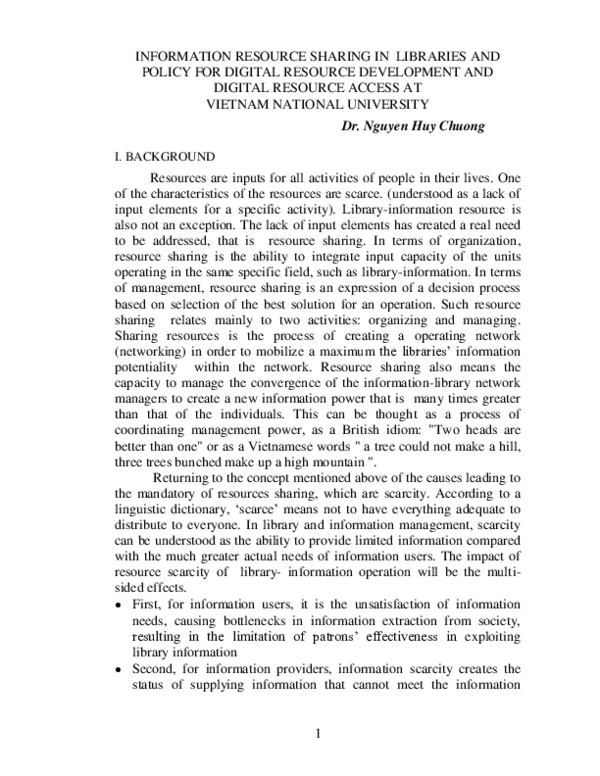 (PDF) Information Resource Sharing in Libraries and Policy for Digital ...