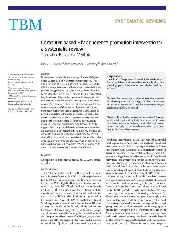 (PDF) Computer-based HIV adherence promotion interventions: a ...