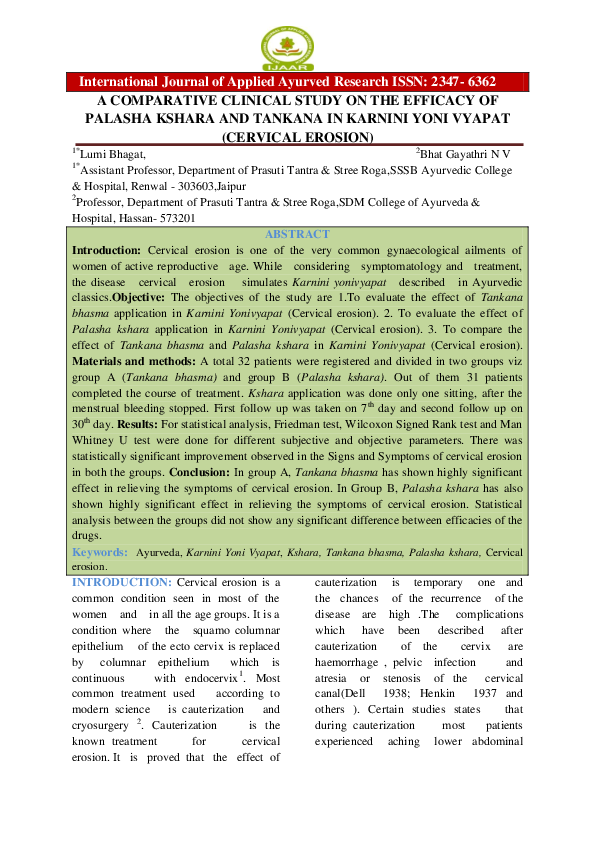(PDF) A Comparative Clinical Study on the Efficacy of Palasha Kshara ...