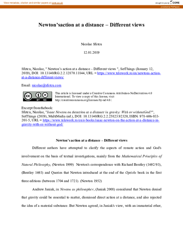 (PDF) Newton's Action at a Distance – Different Views