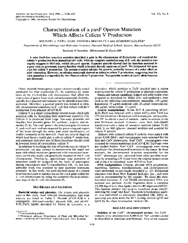 (PDF) Characterization of a purF operon mutation which affects colicin ...