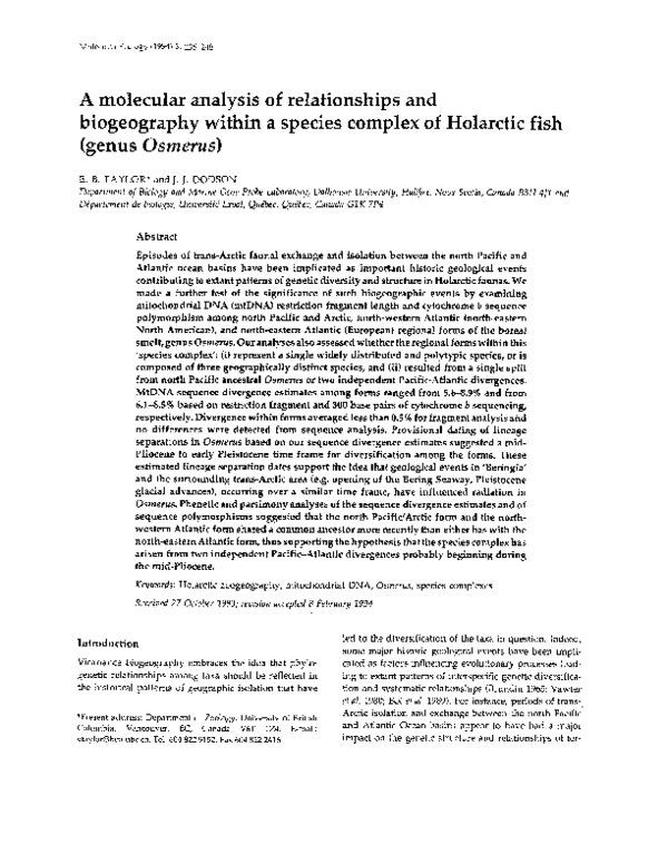 (PDF) A molecular analysis of relationships and biogeography within a ...