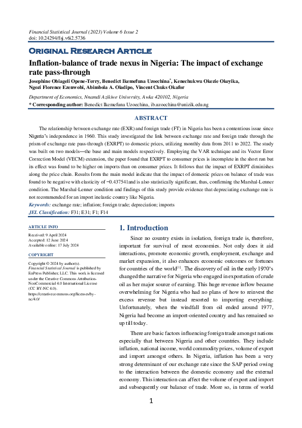 (PDF) Original Research Article Inflation-balance of trade nexus in ...