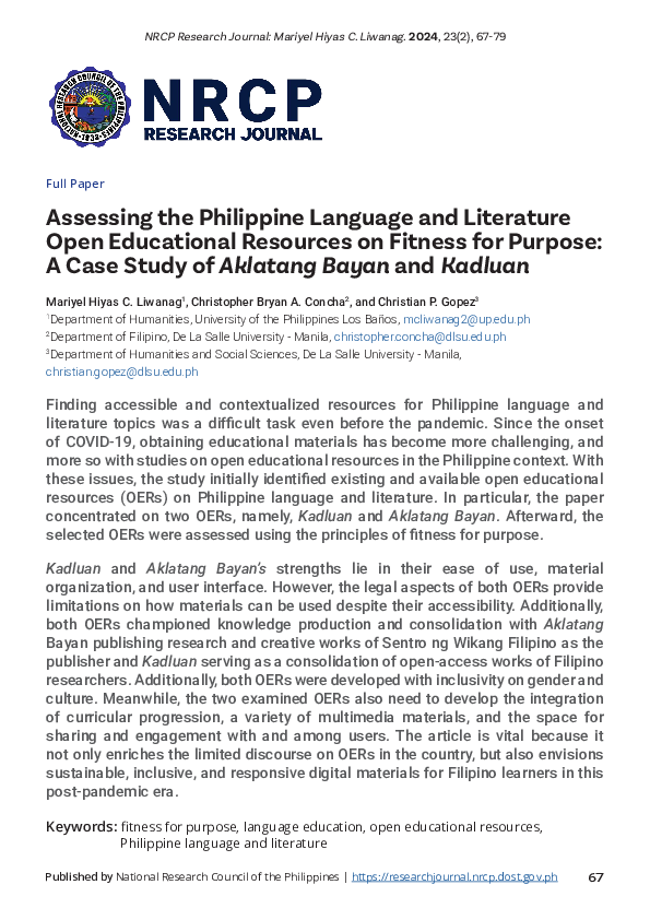 (PDF) Assessing the Philippine Language and Literature Open Resources ...