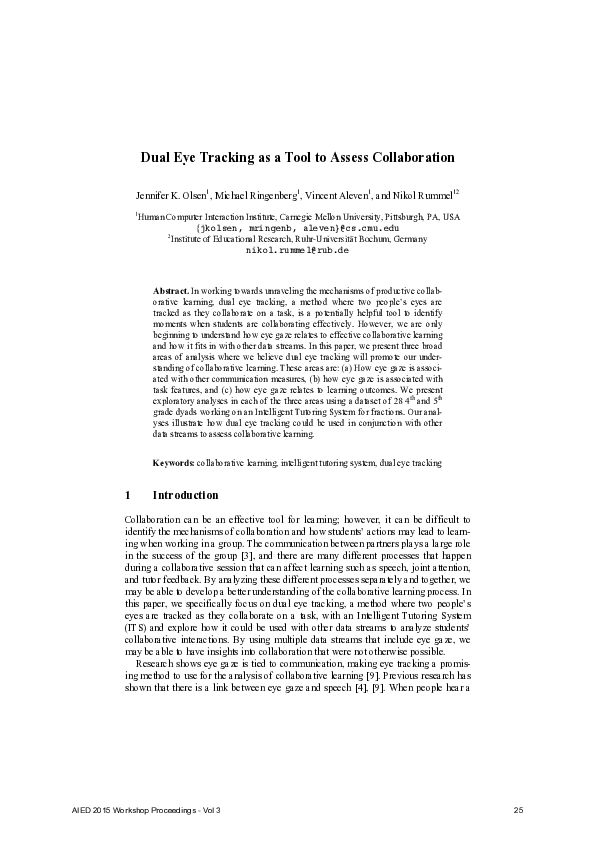 (PDF) Dual Eye Tracking as a Tool to Assess Collaboration