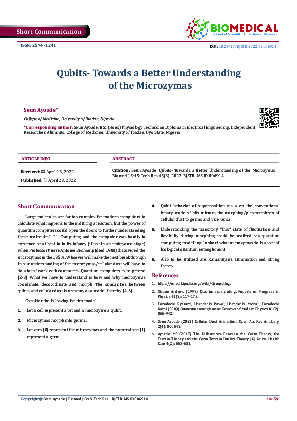 (PDF) Qubits-Towards a Better Understanding of the Microzymas