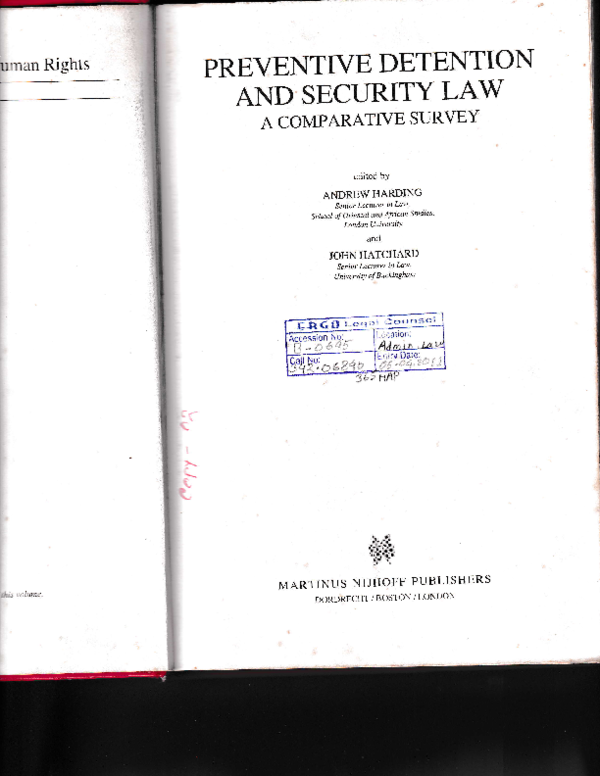 (PDF) Preventive Detention and Security Law