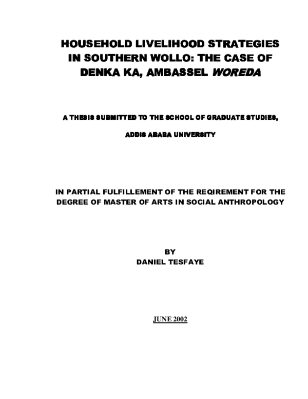 (PDF) Household Livelihood Strategies in Southern Wollo: The Case of ...
