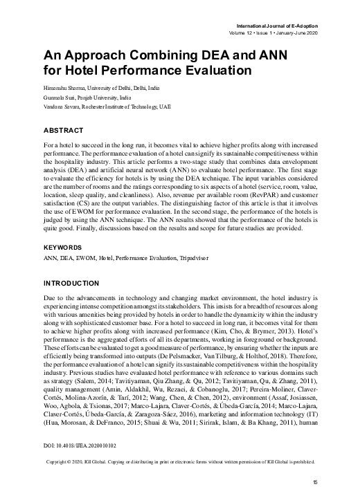 (PDF) An Approach Combining DEA and ANN for Hotel Performance Evaluation