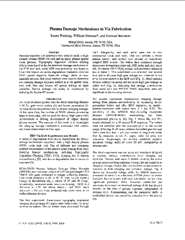 (PDF) Plasma damage mechanisms in via fabrication