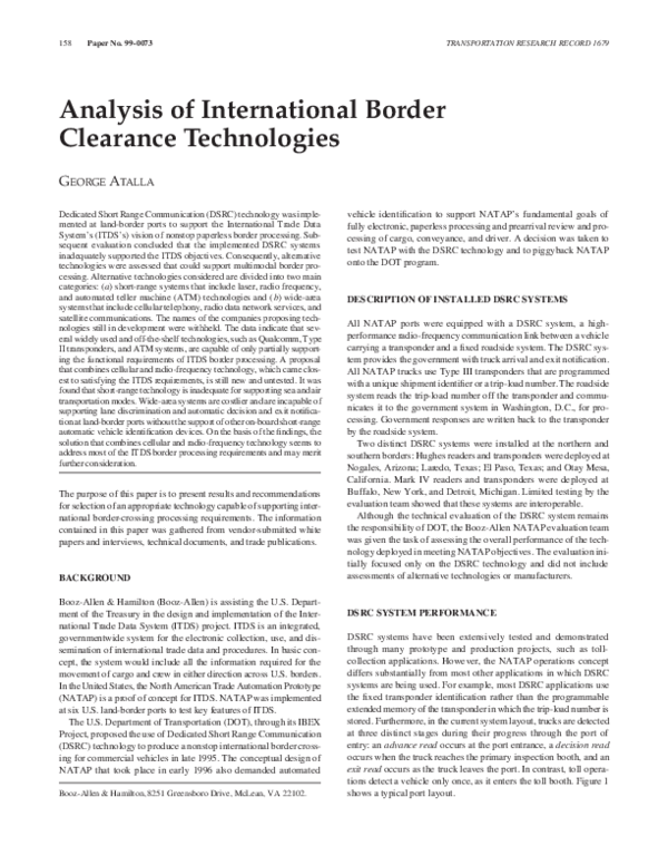 (PDF) Analysis of International Border Clearance Technologies
