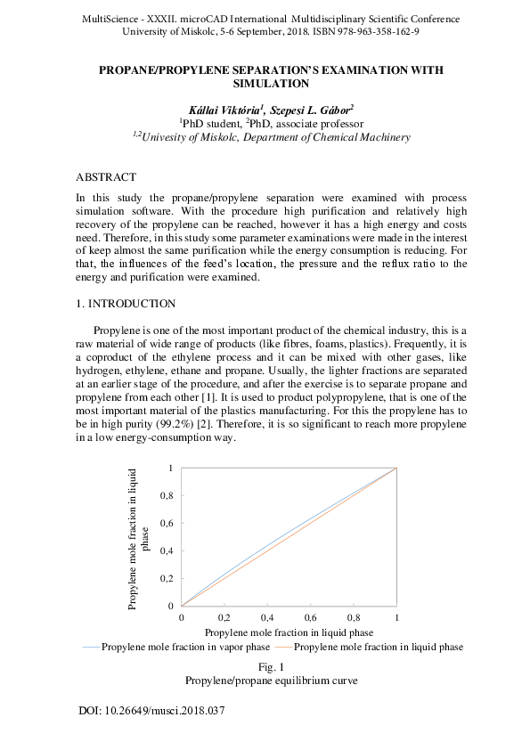 (PDF) Propane/Propylen separation's examination with simulation