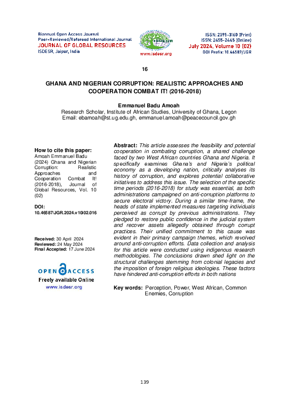 (PDF) GHANA AND NIGERIAN CORRUPTION: REALISTIC APPROACHES AND ...