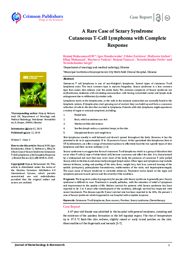 (PDF) A Rare Case of Sezary Syndrome Cutaneous T-Cell Lymphoma with ...