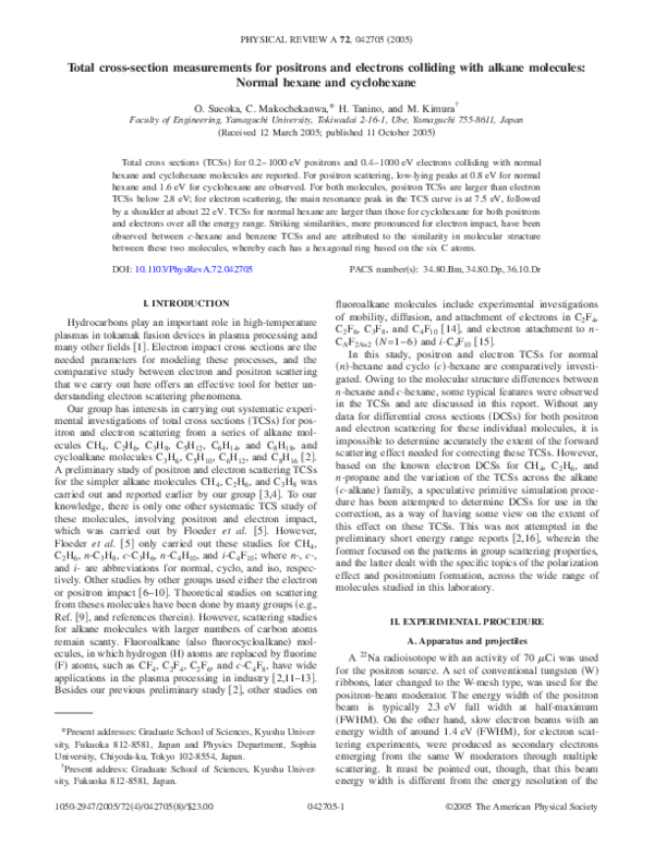(PDF) Total cross-section measurements for positrons and electrons colliding with molecules: CCl4