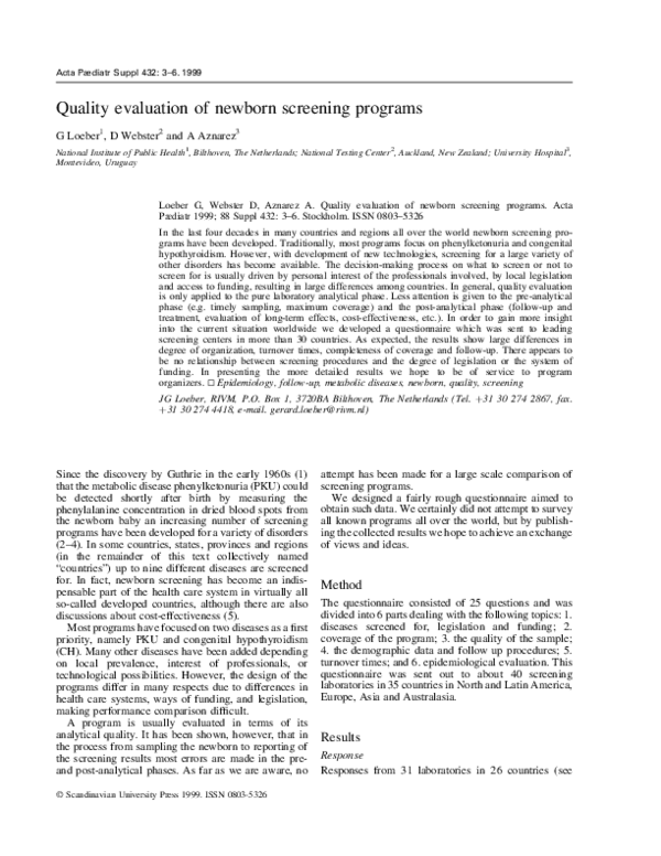(PDF) Quality evaluation of newborn screening programs
