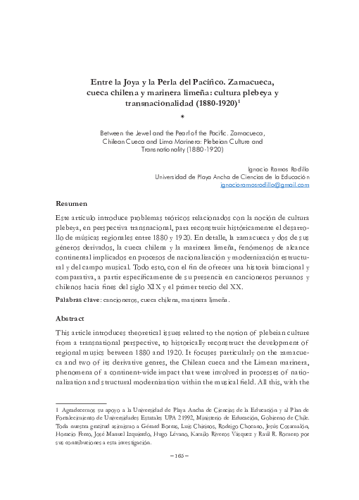 (PDF) Entre la Joya y la Perla del Pacífico. Zamacueca, cueca chilena y ...