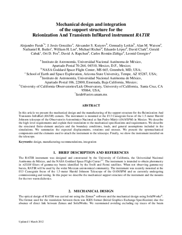 (PDF) Mechanical design and integration of the support structure for ...