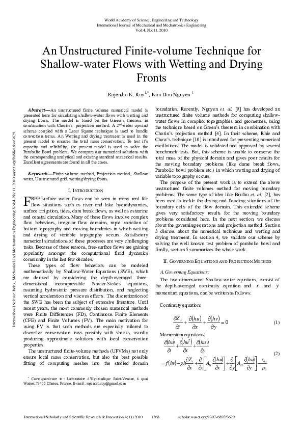 (PDF) An Unstructured Finite-volume Technique for Shallow-water Flows ...