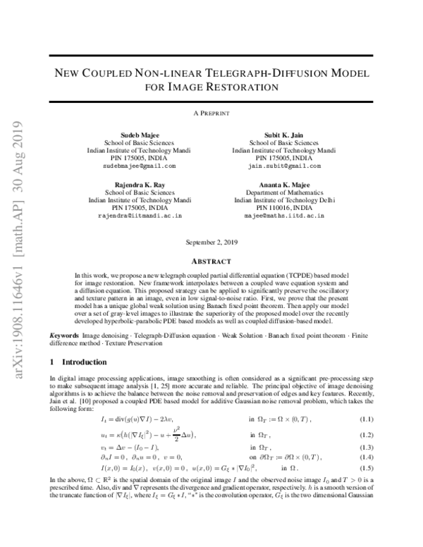 (PDF) New Coupled Non-linear Telegraph-Diffusion Model for Image ...
