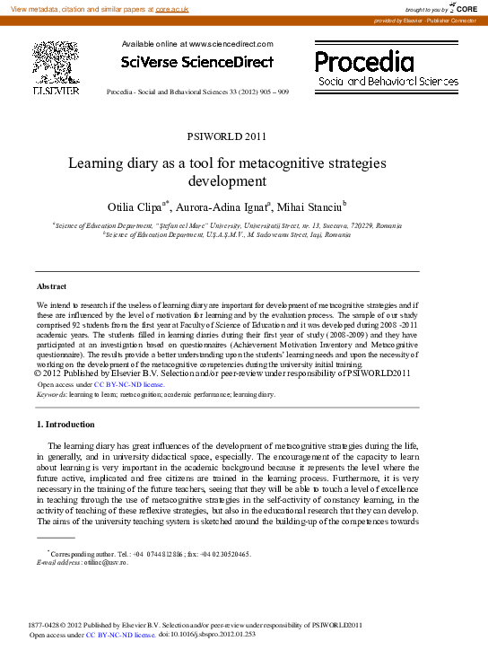 (PDF) Learning diary as a tool for metacognitive strategies development