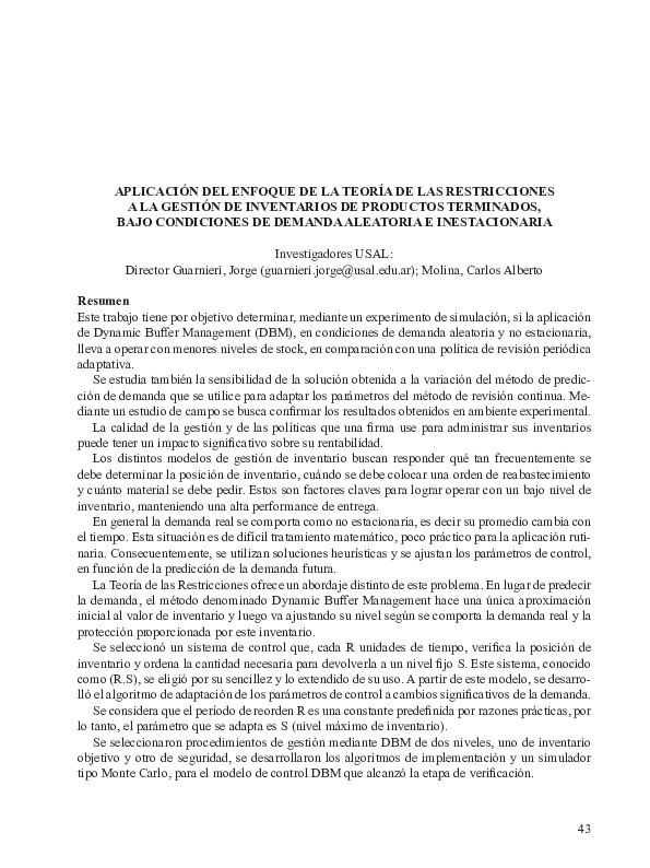 (PDF) Aplicación del enfoque de la Teoría de las Restricciones a la gestión de inventarios de ...