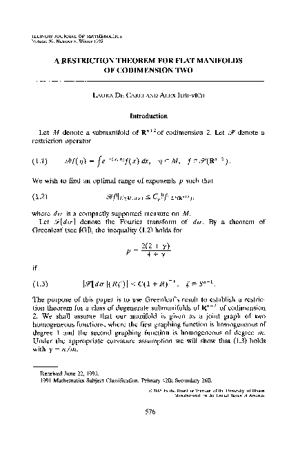 (PDF) A restriction theorem for flat manifolds of codimension two