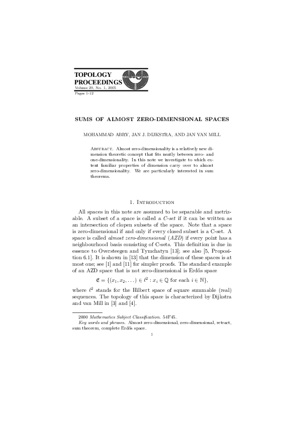 (PDF) Sums of almost zero-dimensional spaces
