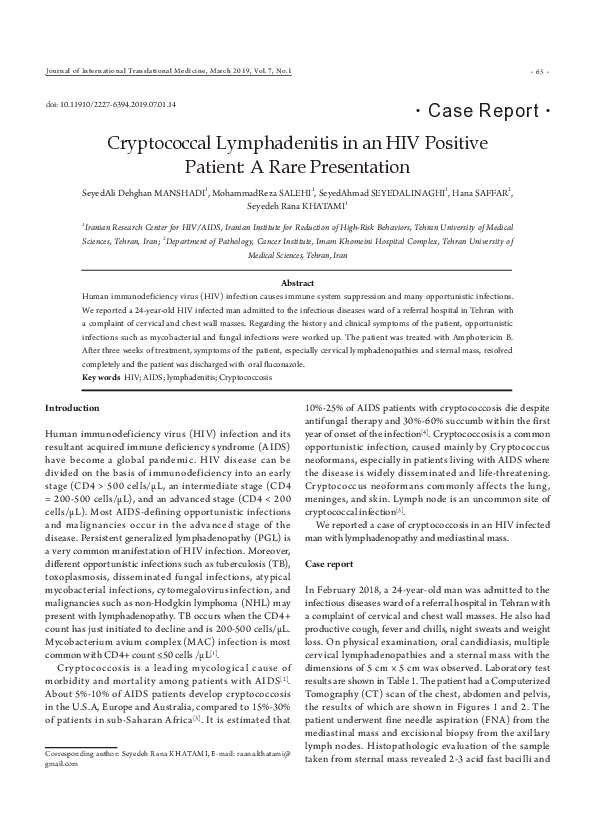 (PDF) Cryptococcal Lymphadenitis in an HIV Positive Patient: A Rare ...