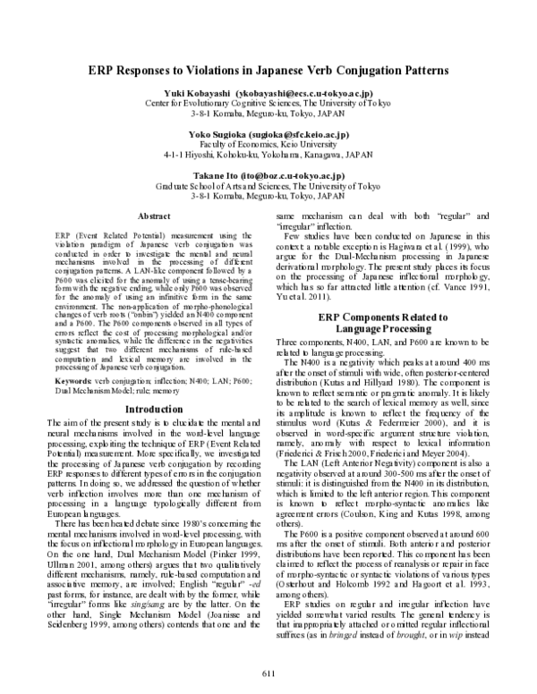 (PDF) ERP Responses to Violations in Japanese Verb Conjugation Patterns