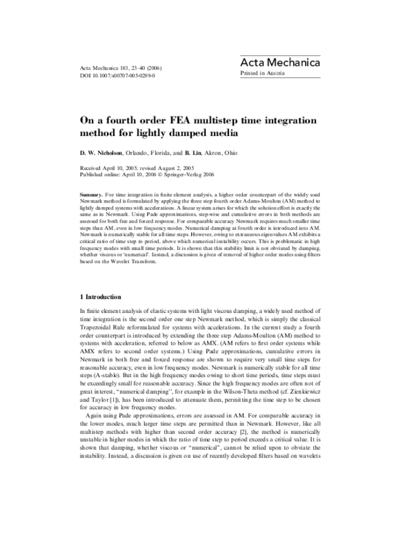 (PDF) Fourth-order FEA Time Integration for Damped Media