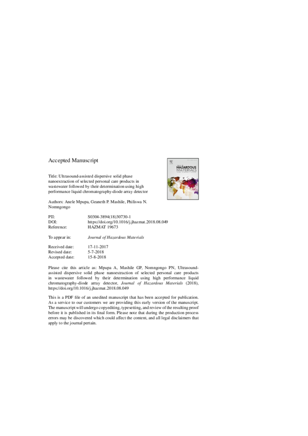 (PDF) Ultrasound-assisted dispersive solid phase nanoextraction of ...