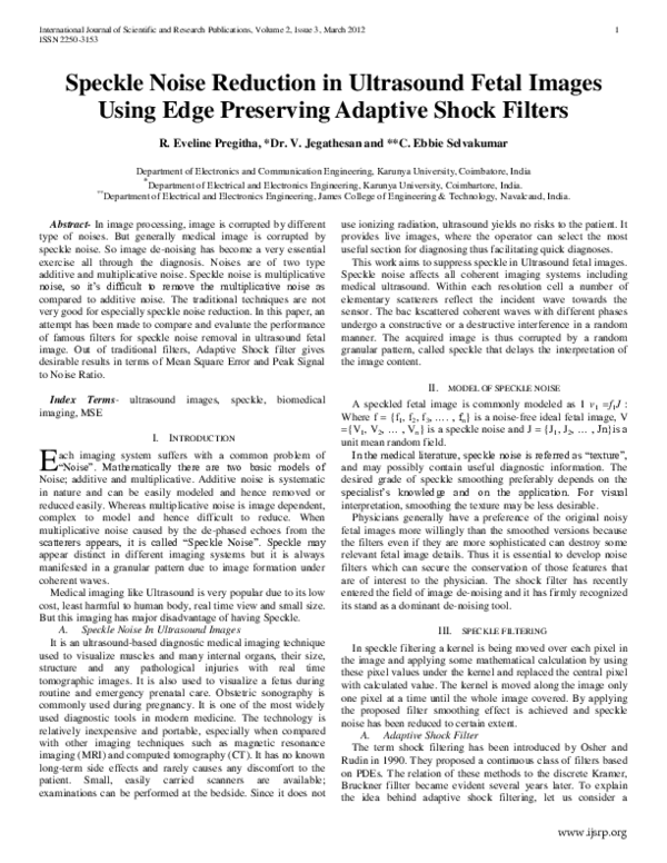 (PDF) Speckle Noise Reduction in Ultrasound Fetal Images Using Edge Preserving Adaptive Shock ...