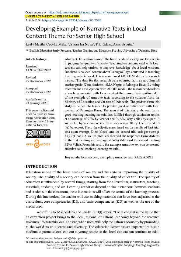 (PDF) Developing Example of Narrative Texts in Local Content Theme for ...