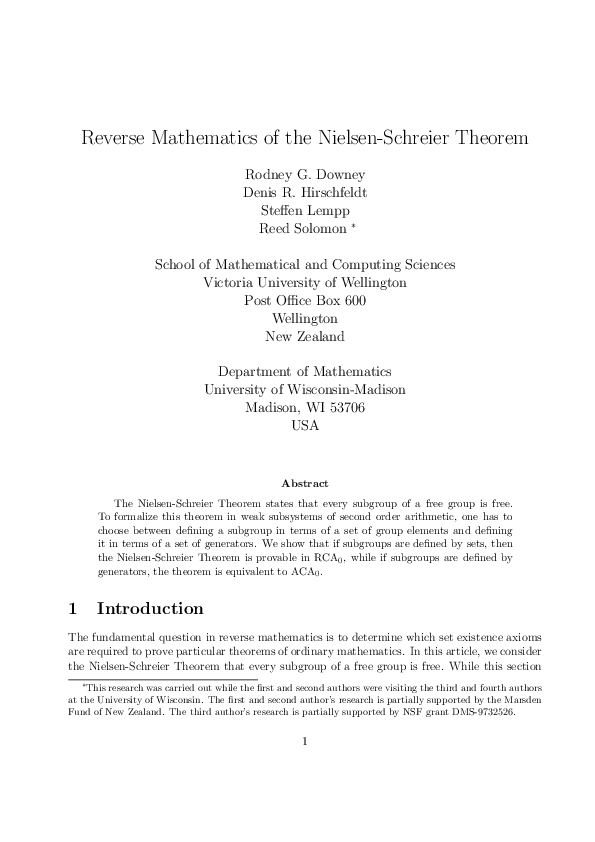 (PDF) Reverse Mathematics of the Nielsen-Schreier Theorem