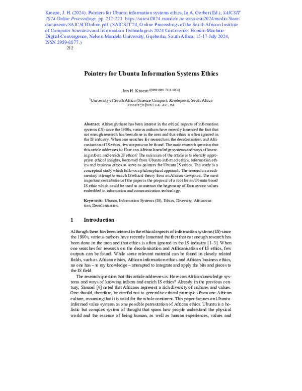 (PDF) Pointers for Ubuntu Information Systems Ethics