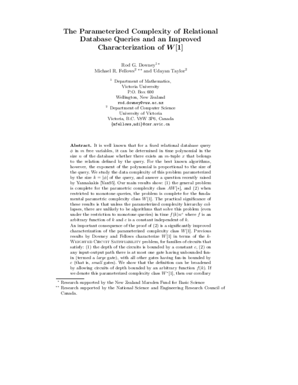 (PDF) The parameterized complexity of relational database queries and an improved ...