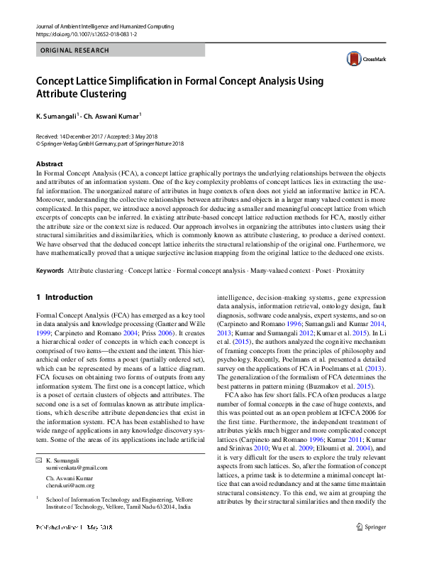 (PDF) Concept Lattice Simplification in Formal Concept Analysis Using Attribute Clustering
