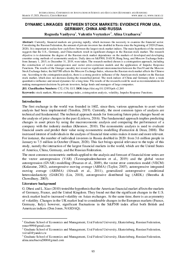 (PDF) Dynamic Linkages Between Stock Markets: Evidence from Usa, Germany, China and Russia ...