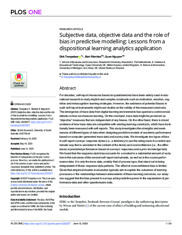Pdf Subjective Data Objective Data And The Role Of Bias In Predictive Modelling Lessons From